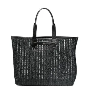 Dolce & Gabbana Logo Printed Mesh Shopper Bag - Black