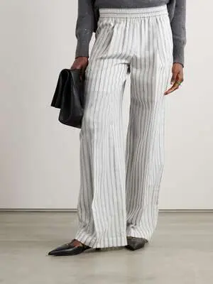Brunello Cucinelli Striped Wide-leg Trousers - Gray