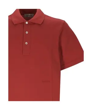 LANVIN Logo Embroidered Short Sleeved Polo Shirt - Red