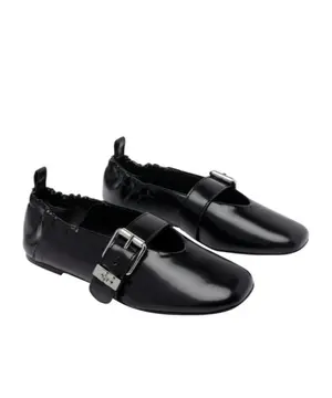 GANNI Buckled Flat Leather Shoes