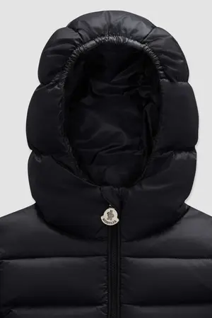 Moncler Odile Hooded Down Jacket With Ruffled Hem - Midnight Blue