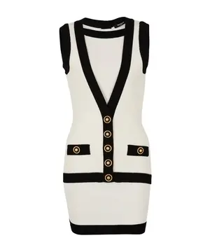 Balmain Two-tone Knit Dress With Gold Hardware - Beige