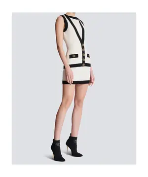 Balmain Two-tone Knit Dress With Gold Hardware