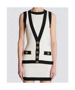Balmain Two-tone Knit Dress With Gold Hardware