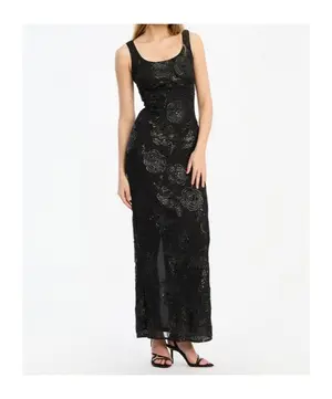 ROTATE BY BIRGER CHRISTENSEN Sequins Embellished Fitted Maxi Dress - Black