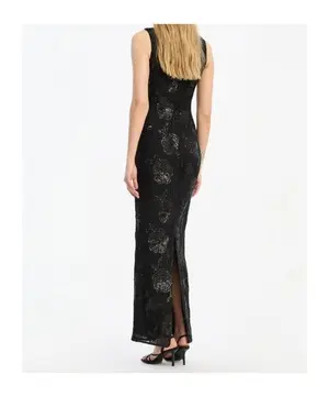 ROTATE BY BIRGER CHRISTENSEN Sequins Embellished Fitted Maxi Dress - Black