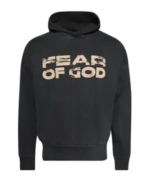 Fear Of God Logo Printed Hoodie - Black