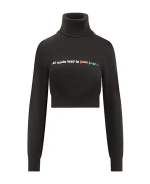 Palm Angels Embroidered Turtleneck Knitted Jumper - Black