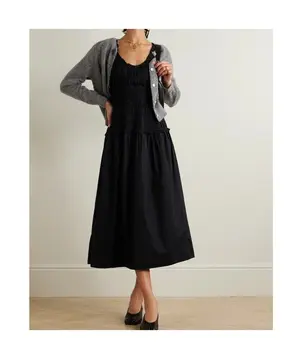 DÔEN Short Sleeve Dress With Ruffle Neckline And A-line Skirt