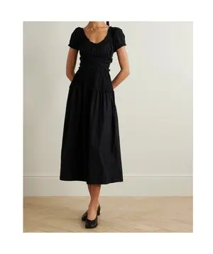 DÔEN Short Sleeve Dress With Ruffle Neckline And A-line Skirt