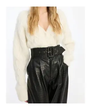 ROTATE BY BIRGER CHRISTENSEN Fluffy Knit Cropped Cardigan - White