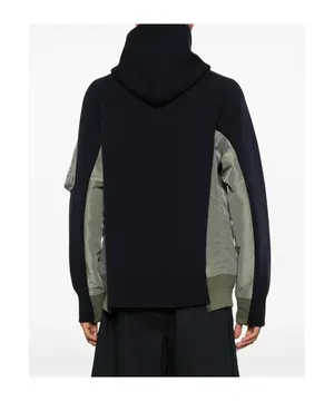 Sacai Panelled Drawstring Hoodie - Black
