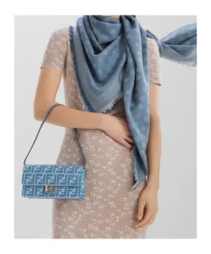 Fendi Ff Jacquard Frayed-edge Scarf - Blue