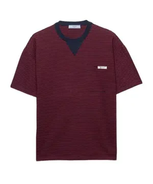 Prada Striped Crewneck T-shirt - Amaranth Red/blue