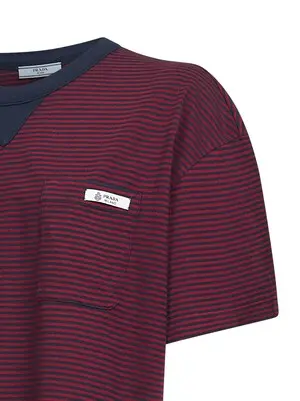 Prada Striped Crewneck T-shirt - Amaranth Red/blue