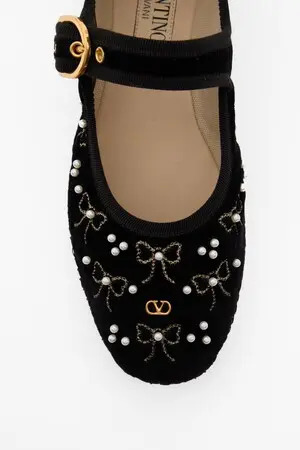 Valentino Garavani Velvet Bow Detailed Ballet Flats