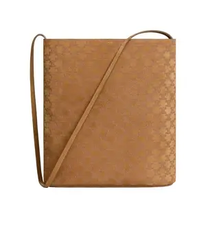 Celine Suede Calfskin Bucket Bag With Triomphe All-over - Cigar Brown