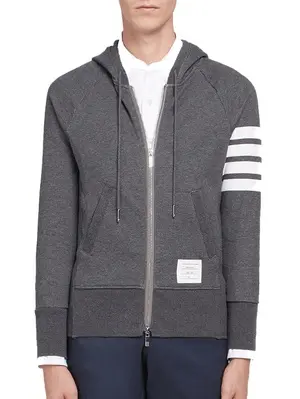 Thom Browne Classic Loopback 4-bar Zip Hoodie - Dark Grey