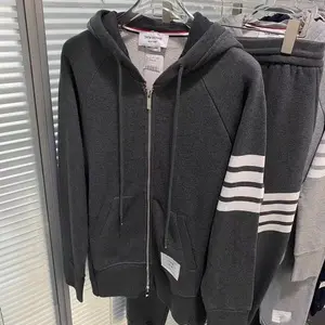 Thom Browne Classic Loopback 4-bar Zip Hoodie - Dark Grey