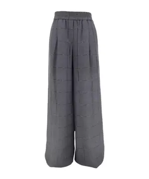 Brunello Cucinelli Checked Wide-leg Pants - Gray