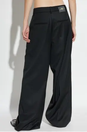 GANNI Wide-leg Pleated Trousers - Black