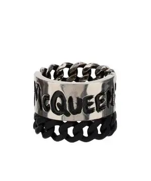 Alexander McQueen Graffiti Logo Chain-linked Ring - Black