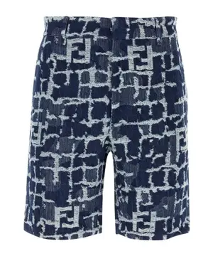 Fendi Ff Tassel Jacquard Denim Shorts