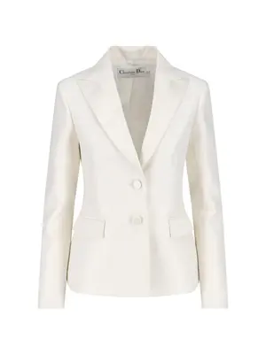 Dior Fitted Jacket With Mulberry Silk Satin Covered Buttons - White