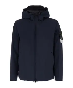 Stone Island Logo Patch Zip-up Hooded Jacket - Blue