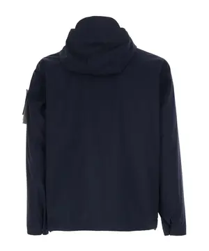 Stone Island Logo Patch Zip-up Hooded Jacket - Blue