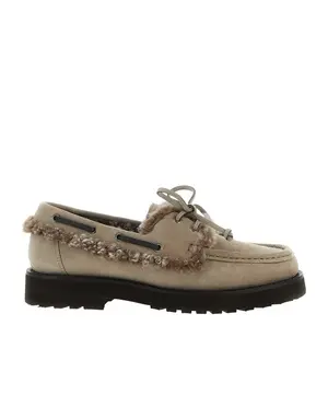Brunello Cucinelli Shearling Trimmed Lace-up Boat Shoes