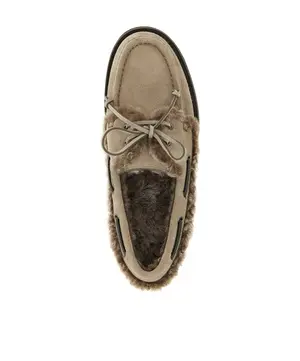 Brunello Cucinelli Shearling Trimmed Lace-up Boat Shoes