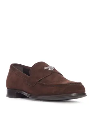 Prada Suede Loafers With Logo Detail - Brown