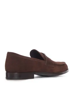 Prada Suede Loafers With Logo Detail - Brown