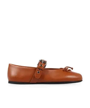 Miu Miu Ballerina Flat With Buckle And Bow Detail - Brown