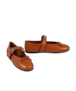 Miu Miu Ballerina Flat With Buckle And Bow Detail - Brown