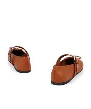 Miu Miu Ballerina Flat With Buckle And Bow Detail - Brown