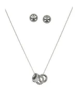 Tory Burch Miller Embellished Chain Necklace And Stud Earrings Set