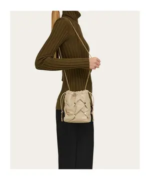 FERRAGAMO Mini Bucket Bag With Vara Bow Detail - Stone