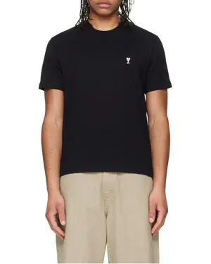 AMI Paris Logo Embroidered Crewneck T-shirt - Black