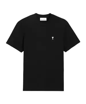 AMI Paris Logo Embroidered Crewneck T-shirt - Black