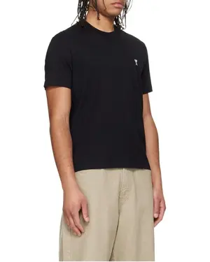 AMI Paris Logo Embroidered Crewneck T-shirt - Black