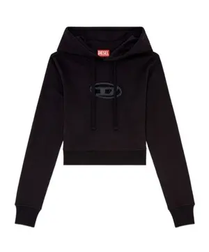 DIESEL® Cut-out Oval D Logo Cropped Hoodie - Black