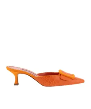 Manolo Blahnik Pointed Low-heeled Mules With Buckle Detailing