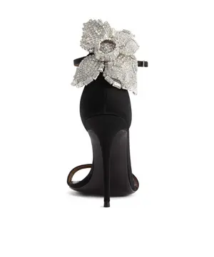GIUSEPPE ZANOTTI Camelia 105 Floral Crystal Embellished Stiletto Sandals - Black
