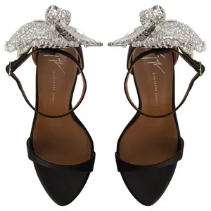 GIUSEPPE ZANOTTI Camelia 105 Floral Crystal Embellished Stiletto Sandals - Black