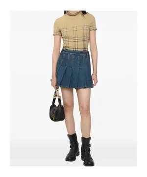 Burberry Pleated Denim Mini Skirt