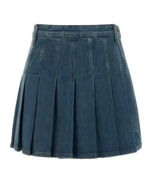 Burberry Pleated Denim Mini Skirt - Medium Blue