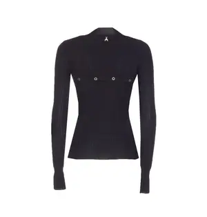 Patrizia Pepe High-neck Ribbed Knitwear With Button Detail - Black