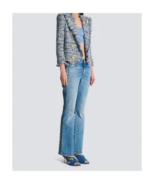 Balmain 8-button Cropped Tweed Jacket - Blue